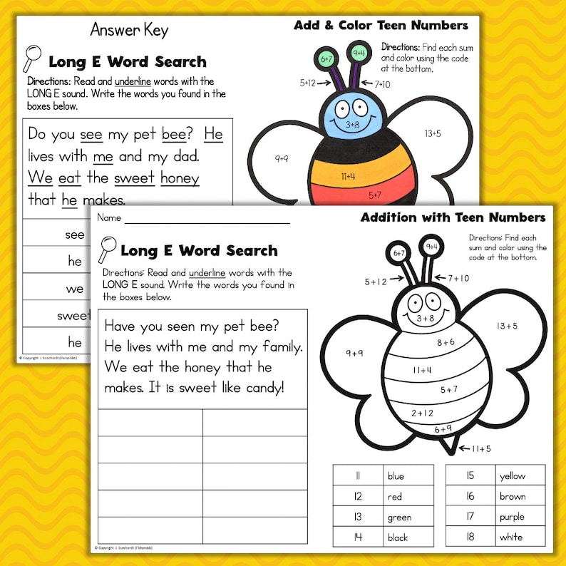 1st Grade Math & Reading Worksheets Phonics Addition - Etsy