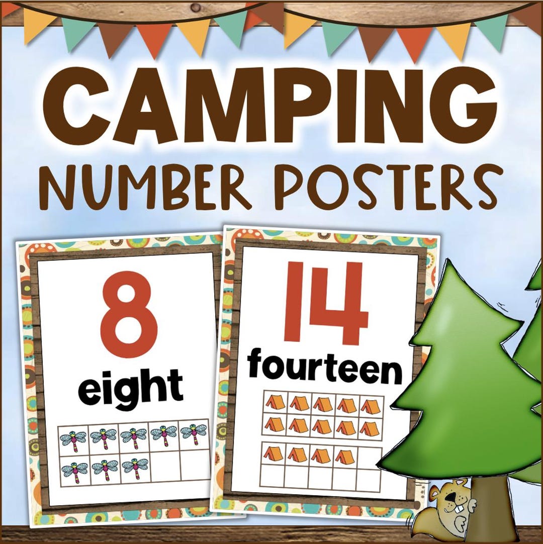 Printable CAMPING Theme Number Posters 1 to 20 With Tens Frame ...