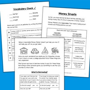 Learning About Money Financial Literacy 2nd 3rd Grade Printable ...