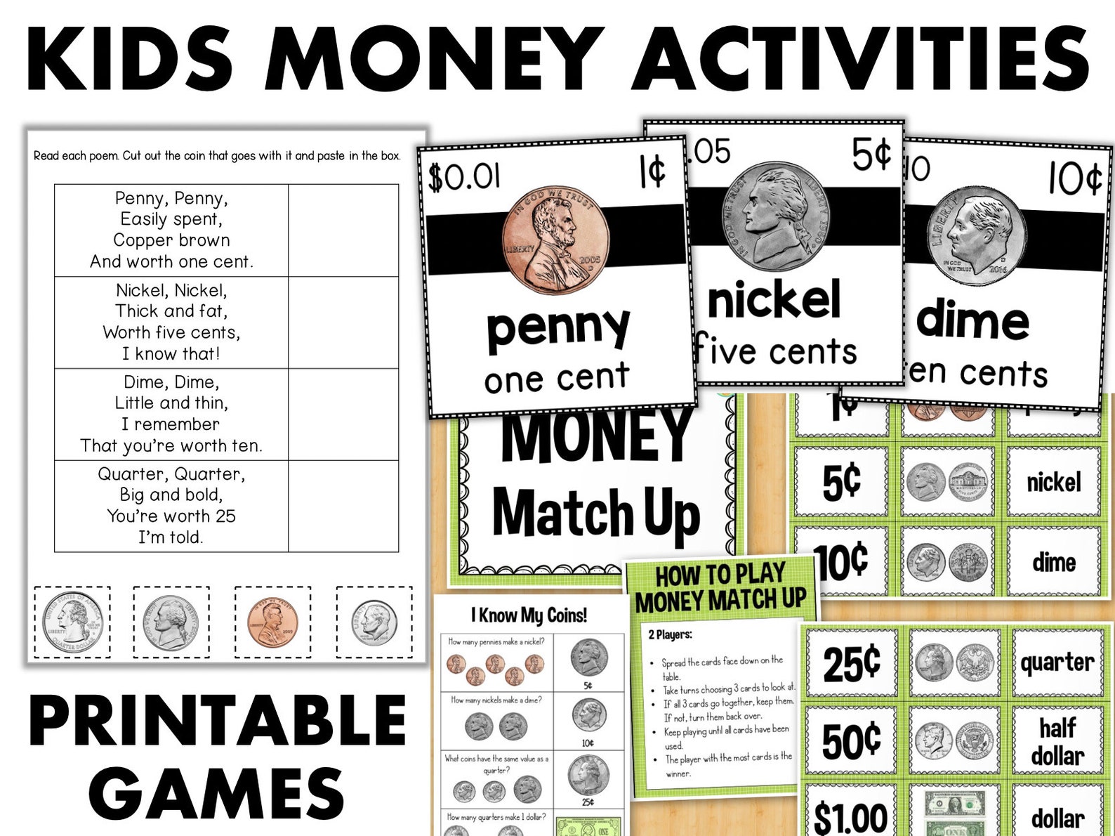 Printable Money Games Activities Worksheets for Kids Learn to | Etsy