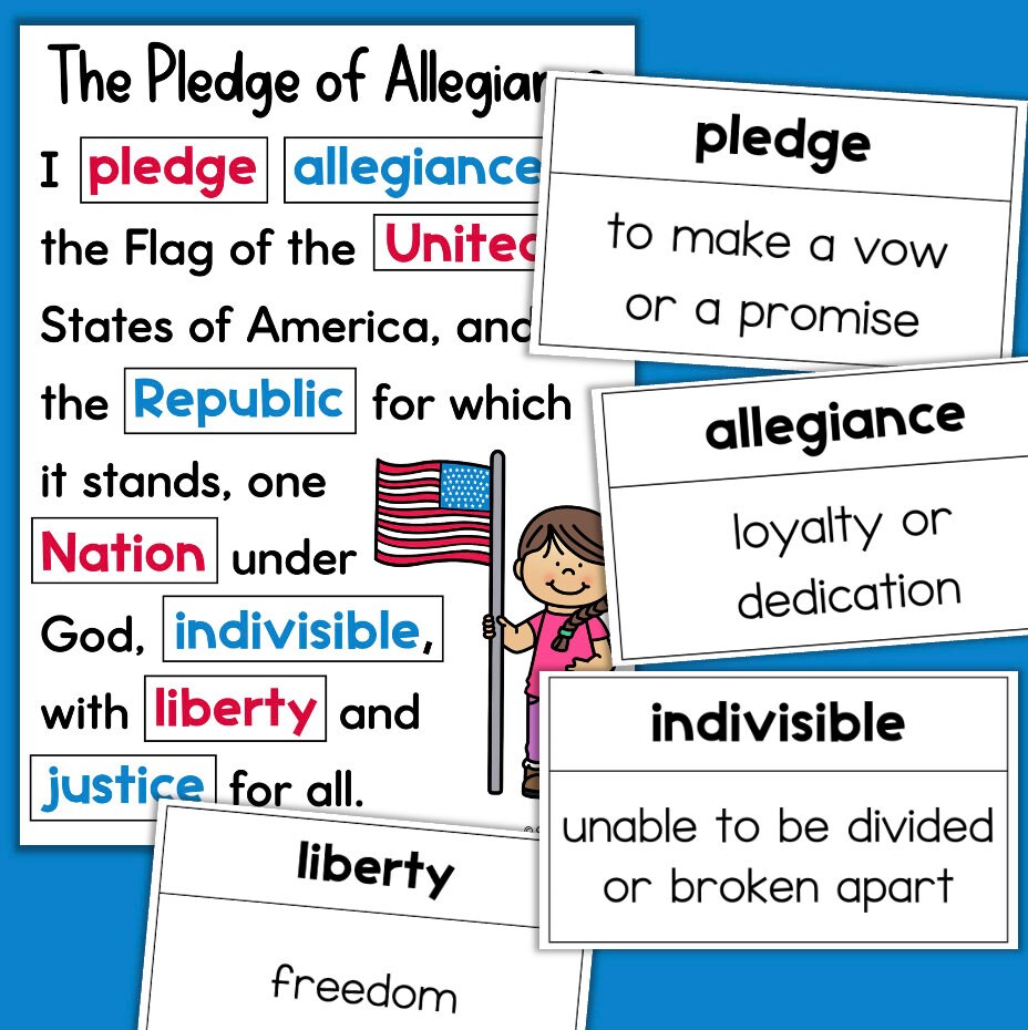The Pledge of Allegiance Poster Worksheets and Vocabulary Activities ...