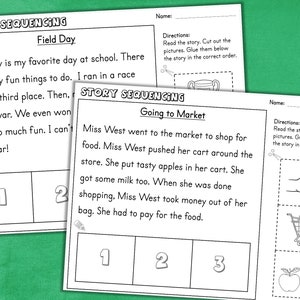 1st Grade Reading Comprehension Story Sequencing Cut & Glue Worksheets ...