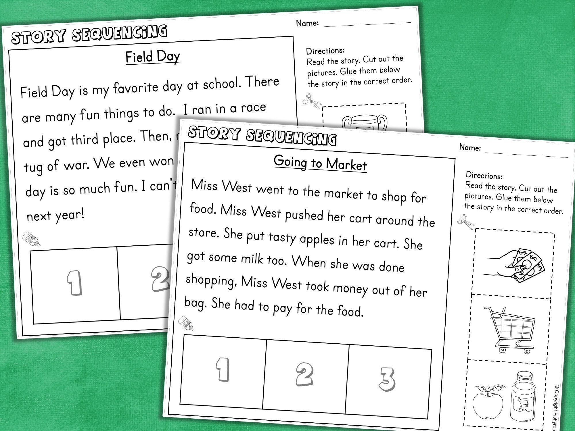 1st Grade Reading Comprehension Story Sequencing Cut & Glue Worksheets ...