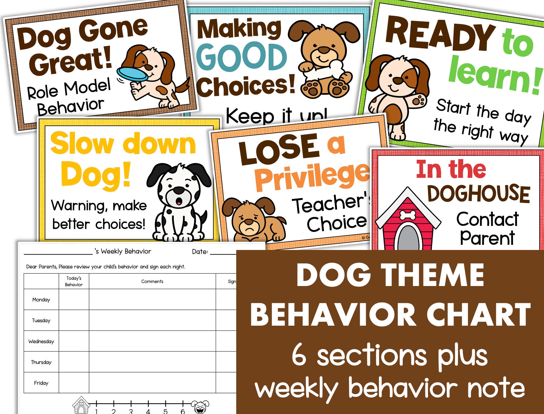 Dog Puppy Theme Behavior Clip Chart Kindergarten First Second Grade for ...