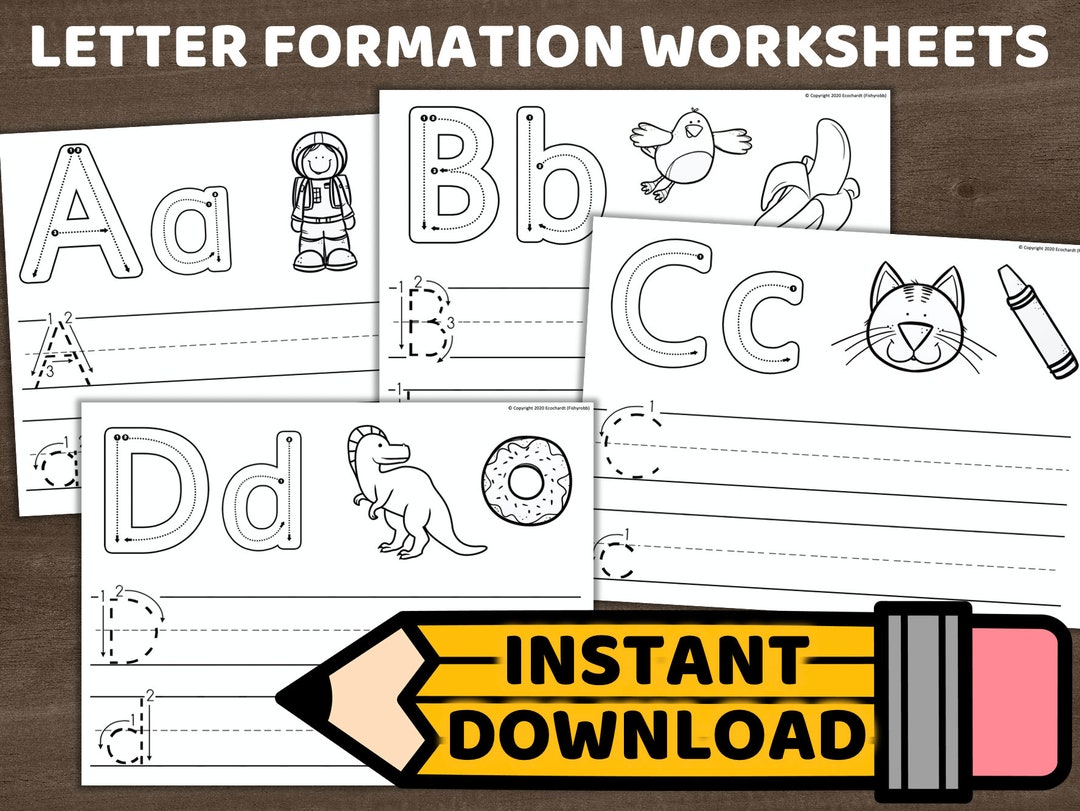 ABC Alphabet Letter Formation Worksheets Handwriting Tracing Learn to ...