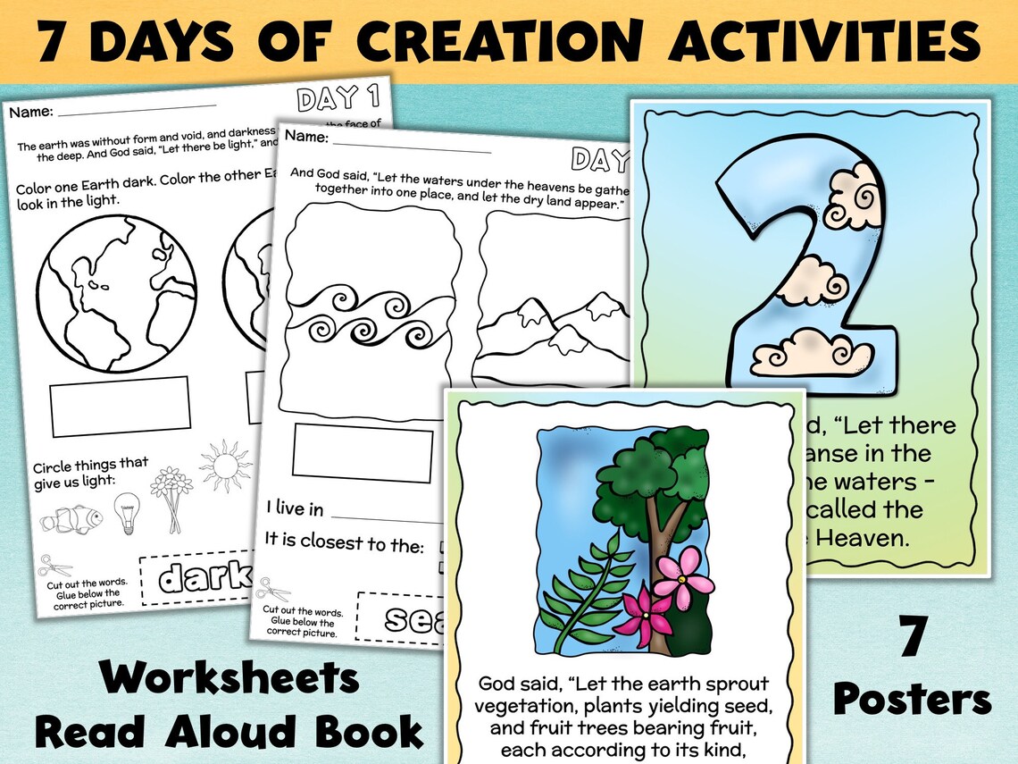 7 Days of Creation Story Activities Posters Worksheets Book - Etsy