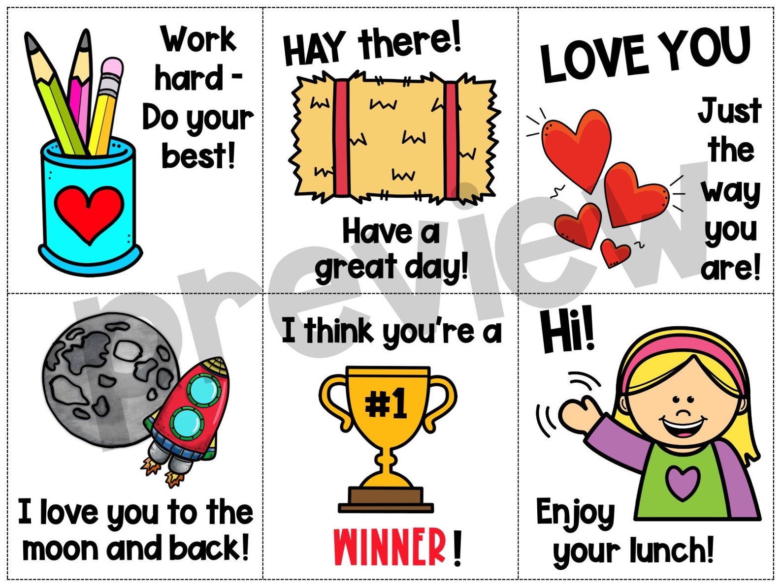 Cute Printable LUNCH BOX NOTES Positive Encouragement for Kids - Etsy
