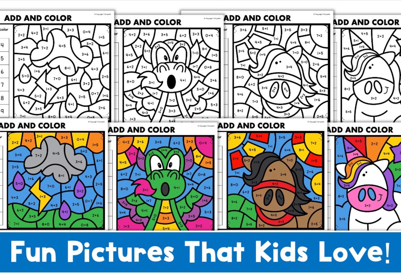 Kindergarten Add and Color by Number Worksheets Numbers to 10 Math ...