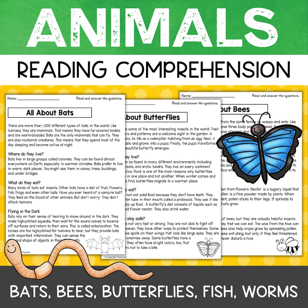 ANIMALES Hojas de trabajo de comprensión lectora Murciélagos Abejas ...