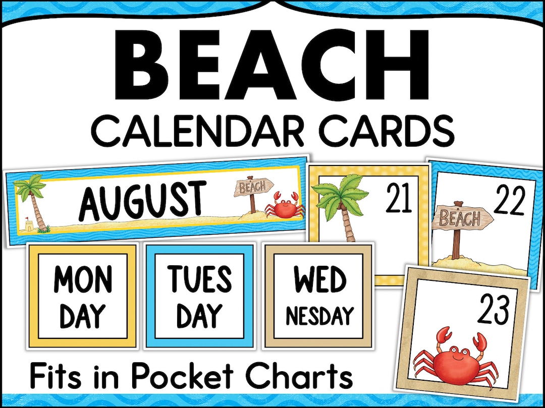 Printable Classroom Calendar Cards Beach Ocean Theme Pocket Chart Size ...
