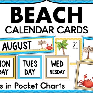 Printable Classroom Calendar Cards Beach Ocean Theme Pocket Chart Size ...