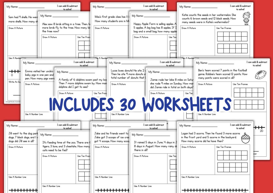 First Grade Math Worksheets Addition and Subtraction Word - Etsy
