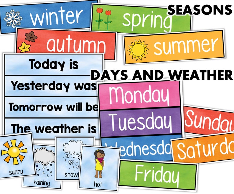 Classroom Calendar Kit Months Days Seasons Weather Date Cards Fits ...