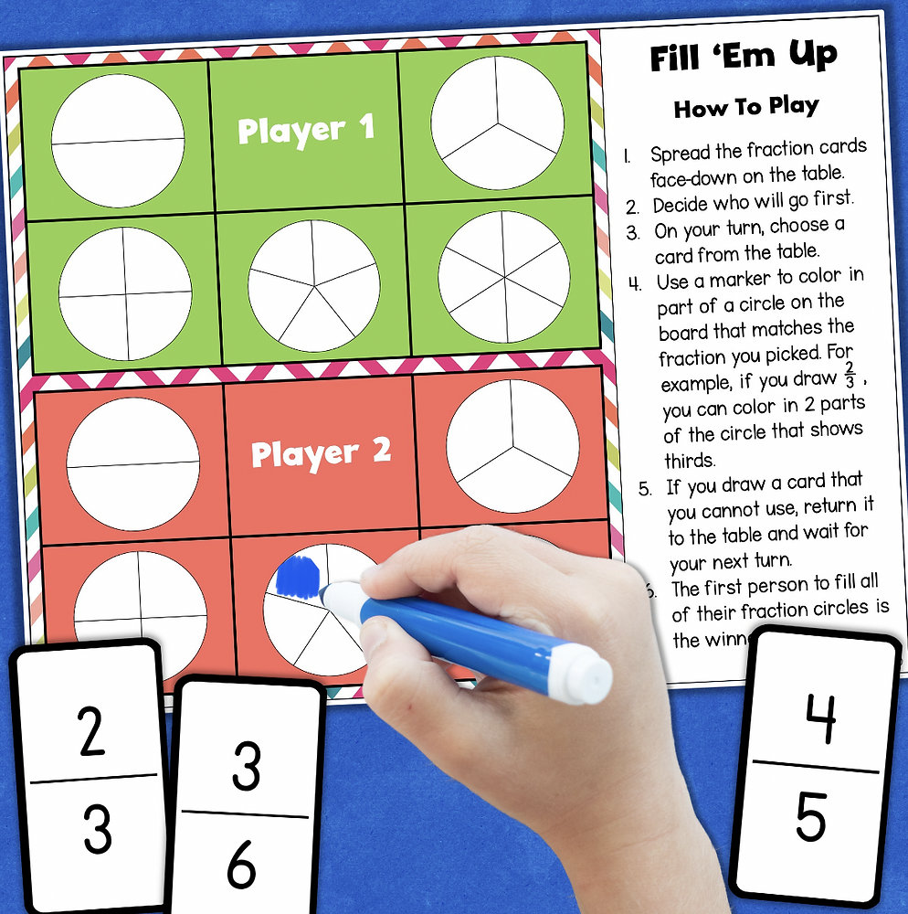 Fractions 5 Printable Math Games for 2 Players Learn at Home Homeschool ...