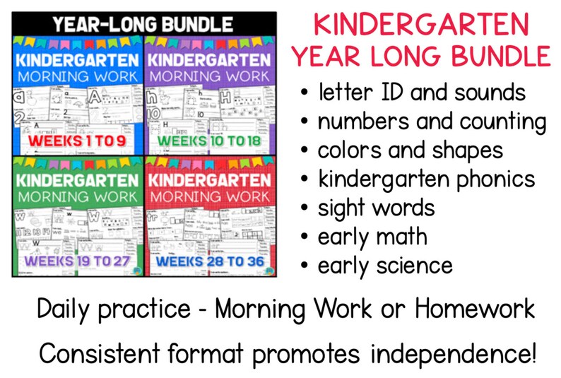 Kindergarten Daily Practice Worksheets FULL YEAR Phonics - Etsy