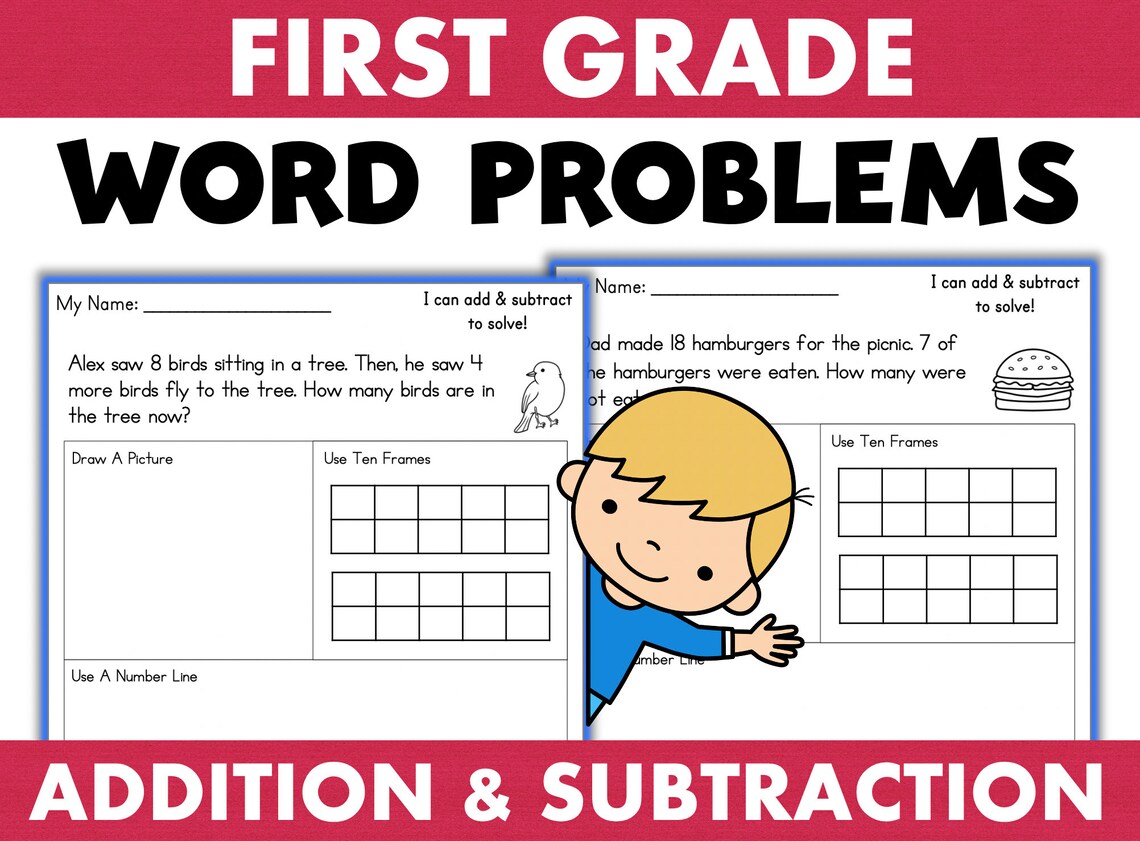 First Grade Math Worksheets Addition and Subtraction Word - Etsy