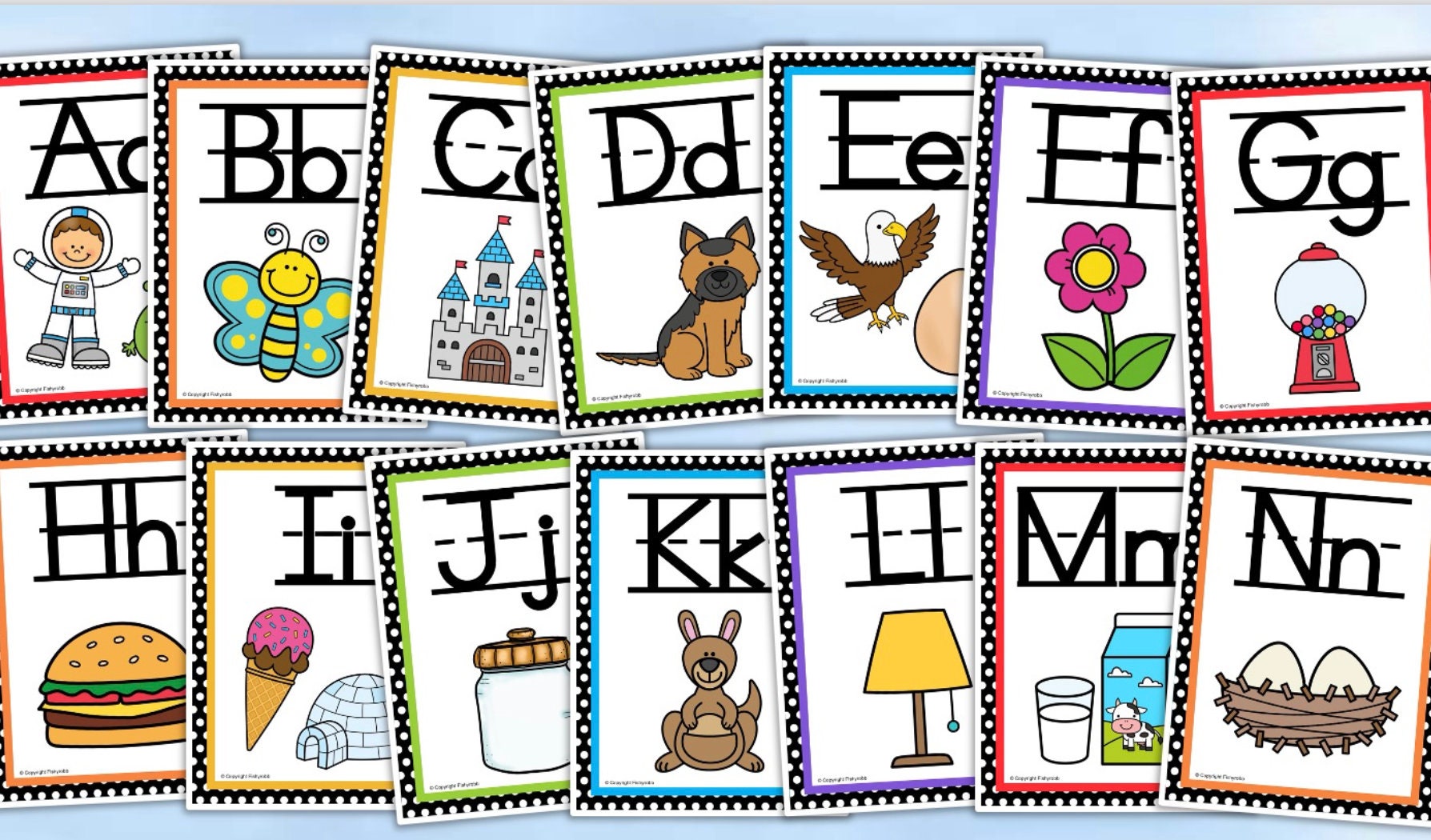 Printable ABC Alphabet Posters Letters A to Z Brights on Polka - Etsy