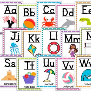 Printable BEACH Theme ABC Alphabet Posters Letters A to Z Classroom ...