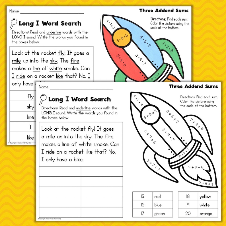 1st Grade Math & Reading Worksheets Phonics Addition - Etsy