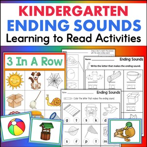 Kindergarten Learn to Read Ending Sounds Phonics Worksheets Games ...