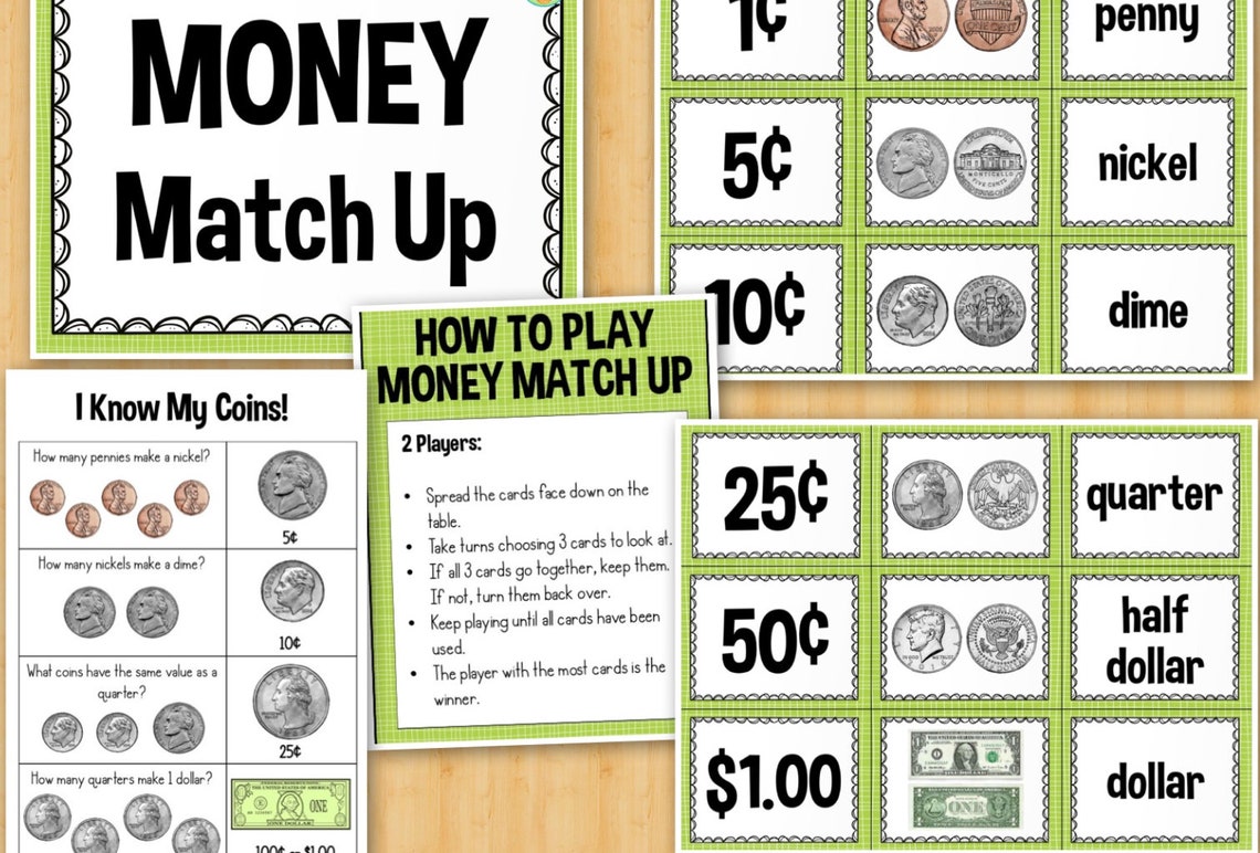Printable Money Games Activities Worksheets for Kids Learn to | Etsy