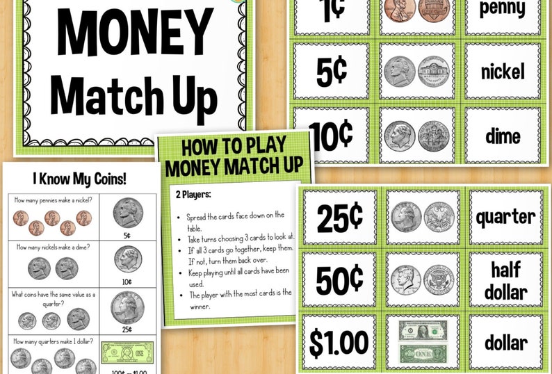 Printable Money Games Activities Worksheets for Kids Learn to | Etsy