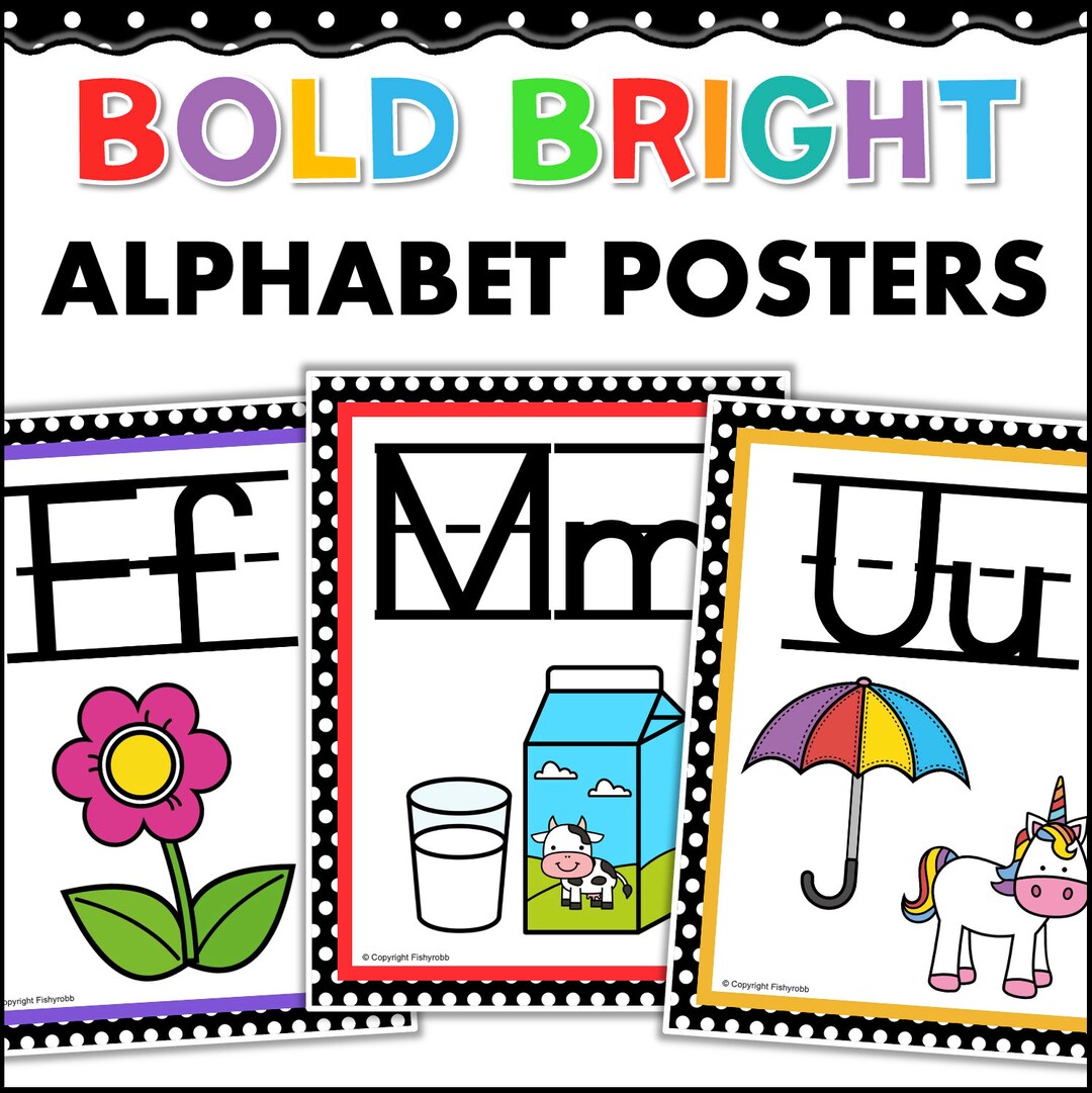 Printable ABC Alphabet Posters Letters A to Z Brights on Polka Dots ...