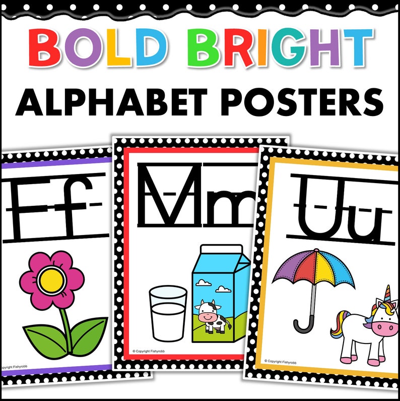 Printable ABC Alphabet Posters Letters A to Z Brights on Polka - Etsy