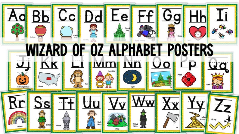 Printable Wizard of Oz Theme Alphabet Posters Letters A to Z Classroom ...