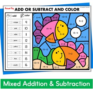 Addition and Subtraction to 20 Color by Number Math Practice Worksheets ...