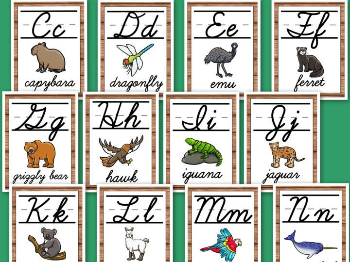 Printable Wild Animals Cursive Alphabet Posters & Handwriting - Etsy