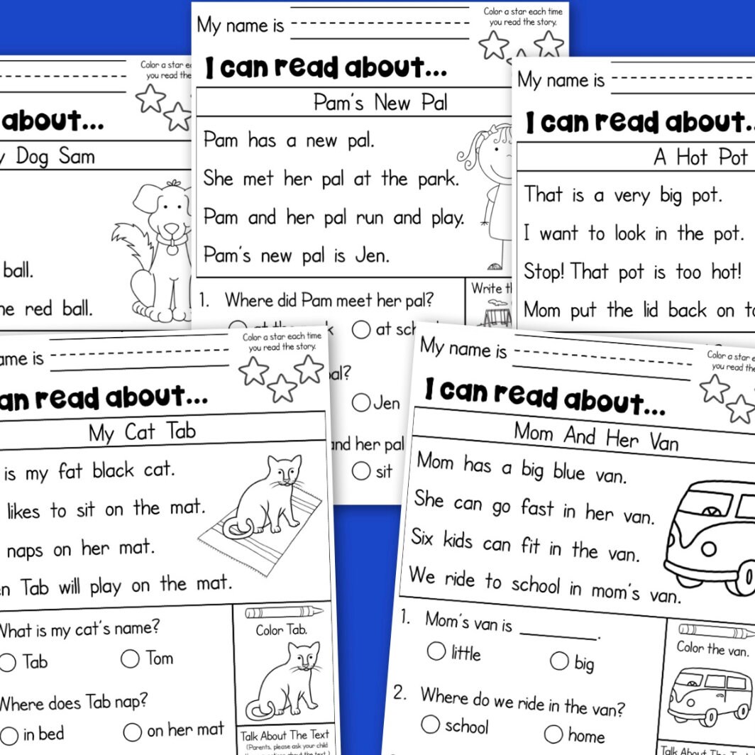 Kindergarten at Home Reading Worksheets Comprehension | Etsy Canada