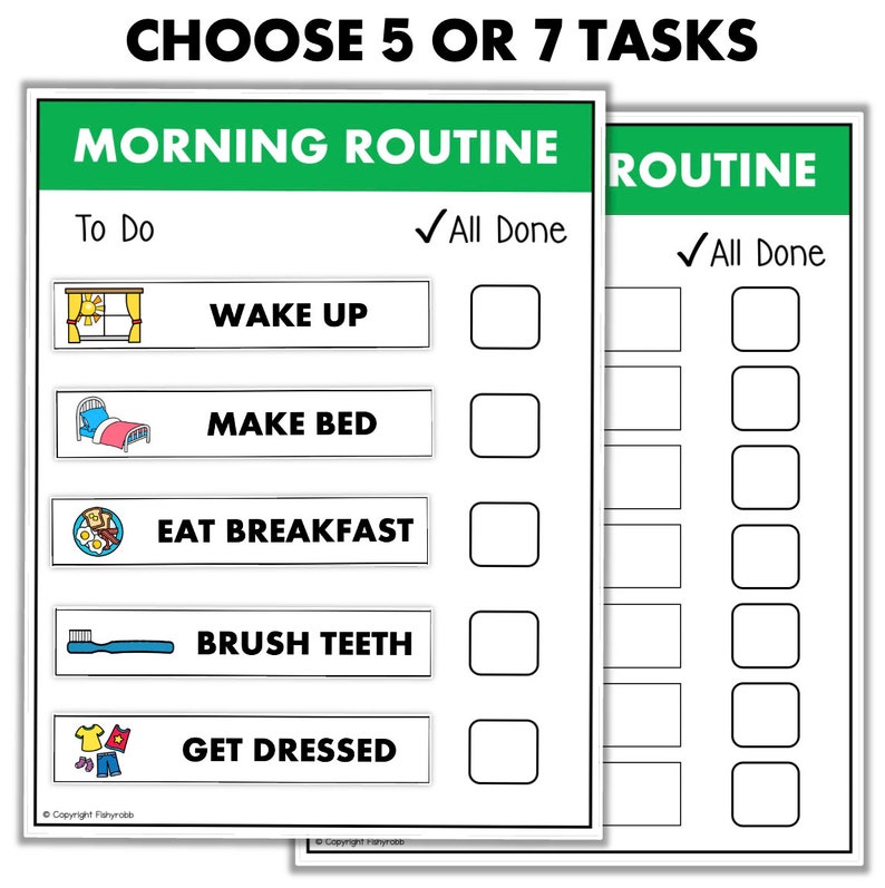 Daily Routines Checklist Chart Printable Morning and Bedtime Visual ...