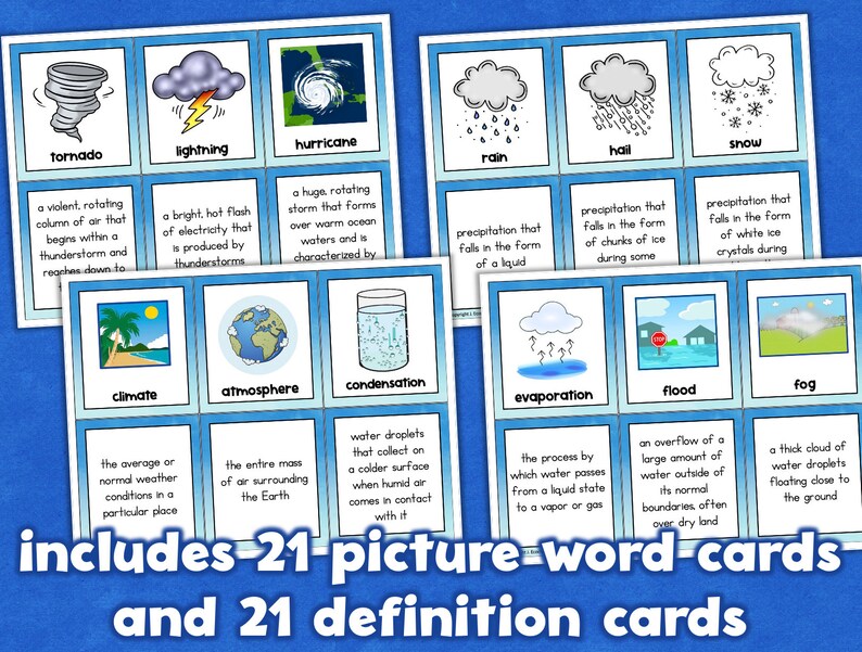 Weather and Climate Vocabulary Cards With Pictures & - Etsy