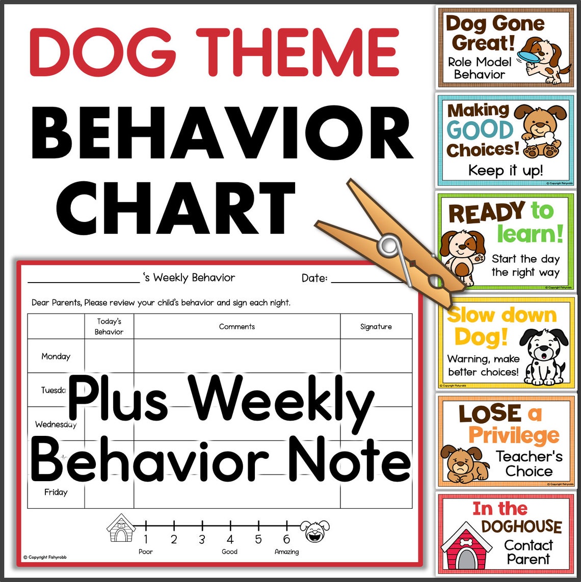 Dog Puppy Theme Behavior Clip Chart Kindergarten First Second Grade for ...
