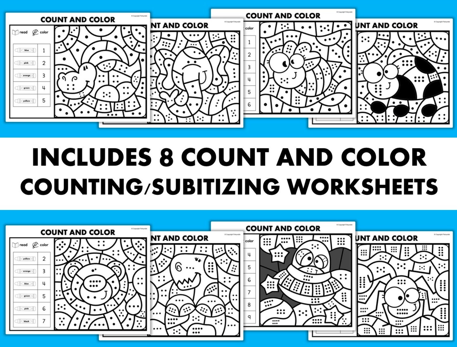 Kindergarten Count and Color by Number Worksheets Numbers to - Etsy