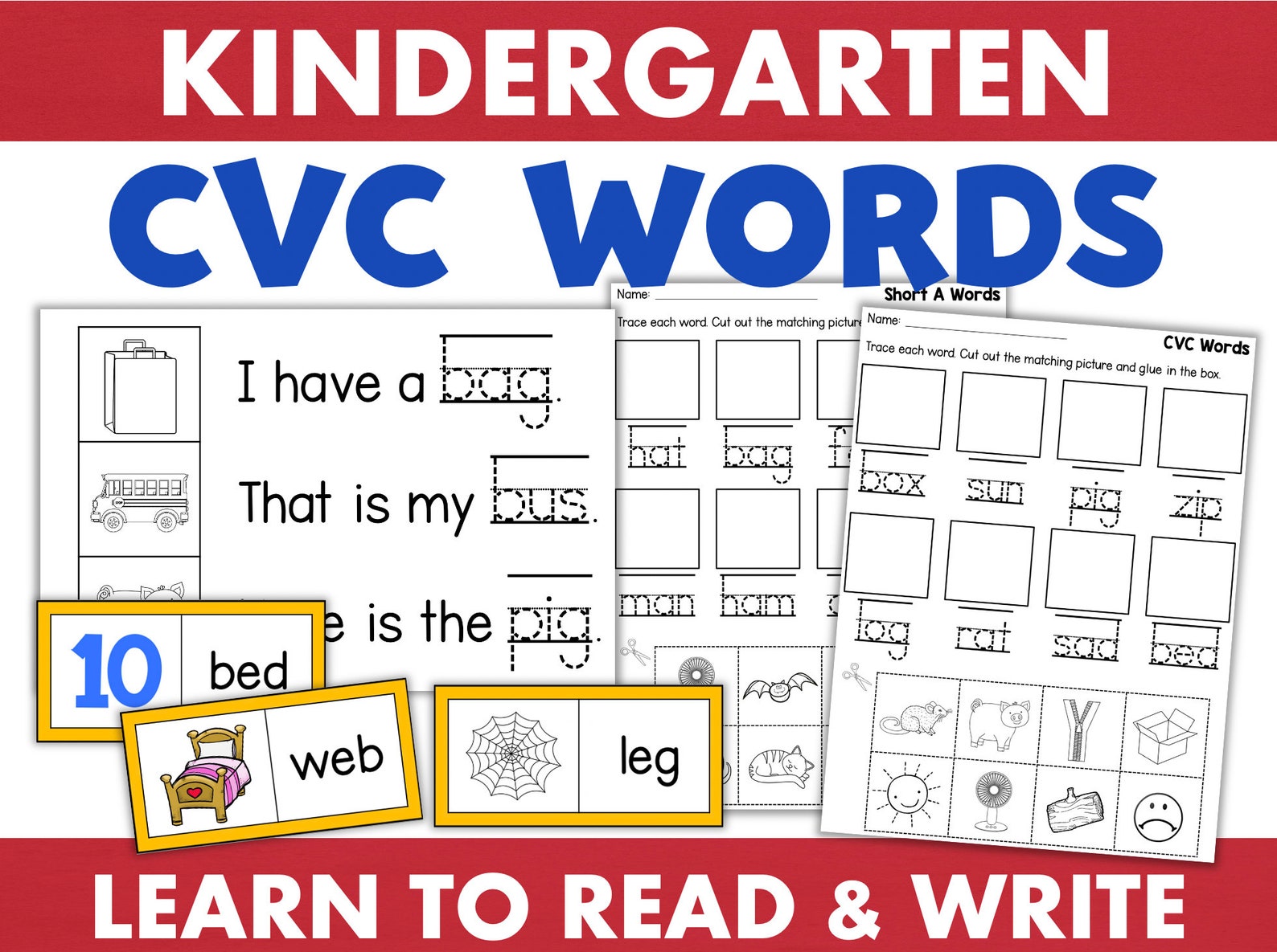 Learn to Read & Write CVC Words Short Vowels Worksheets - Etsy
