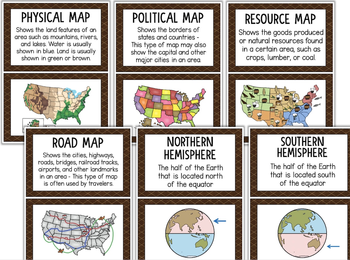 MAPS Map Skills Posters & Worksheet Social Studies Classroom - Etsy