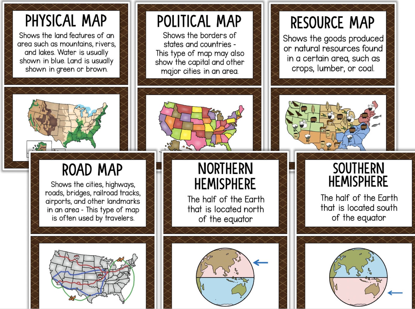 MAPS Map Skills Posters & Worksheet Social Studies Classroom Homeschool ...