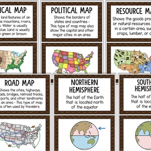MAPS Map Skills Posters & Worksheet Social Studies Classroom Homeschool ...
