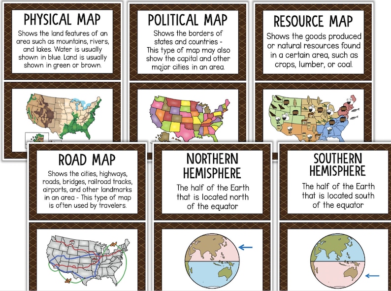 MAPS Map Skills Posters & Worksheet Social Studies Classroom - Etsy