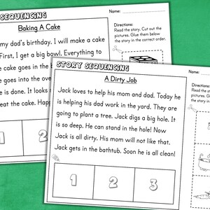 1st Grade Reading Comprehension Story Sequencing Cut & Glue Worksheets ...