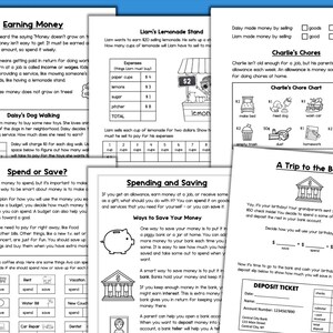 Learning About Money Financial Literacy 2nd 3rd Grade Printable ...