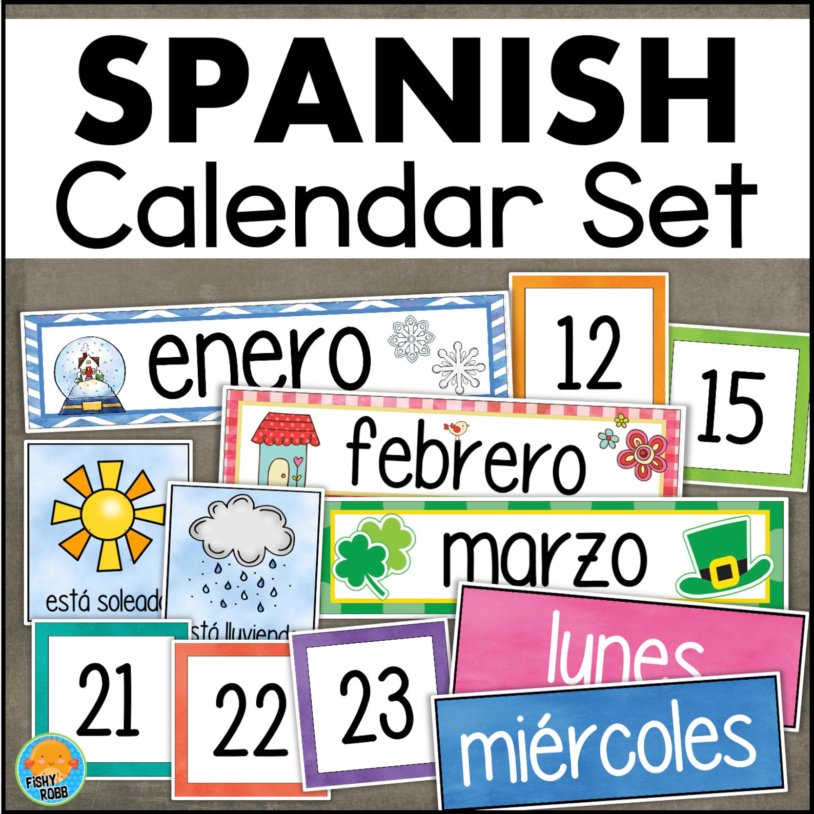 SPANISH Calendar Kit Months Days Seasons Weather Date Cards Set El ...