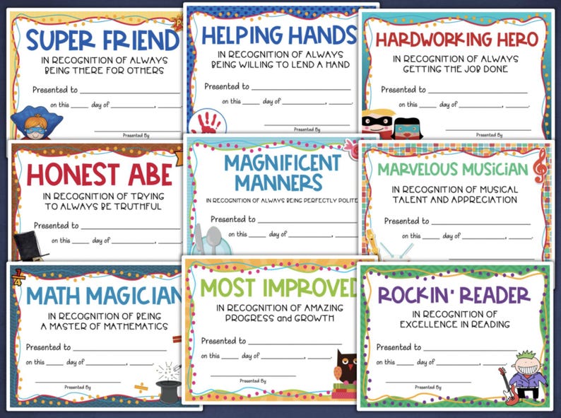 School Award Certificates End of the Year Classroom Awards for Kids ...