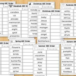 ABC Order Cut & Paste Printable Worksheets HOLIDAYS SEASONS All Year ...