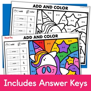 Kindergarten Math Worksheets Add and Color by Number Coloring Pages ...