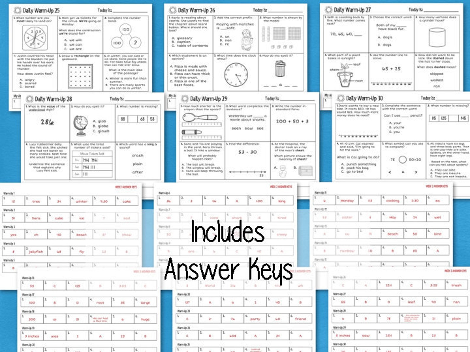 2nd Grade Reading and Math Skills Practice Printable - Etsy