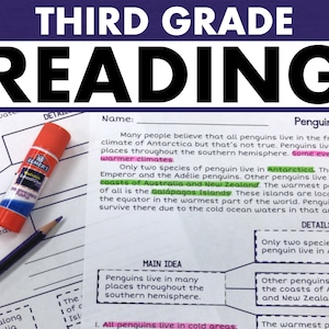 3rd Grade Reading Comprehension Cut & Paste Worksheets With - Etsy