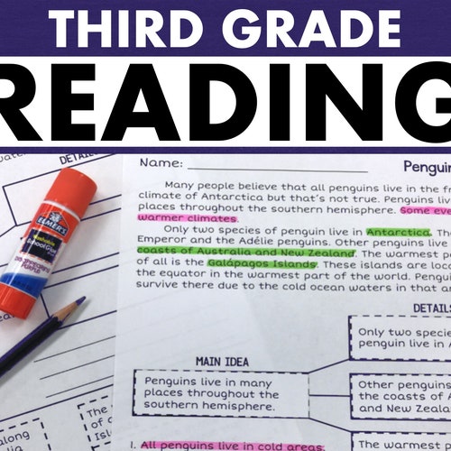 3rd Grade Reading Comprehension Cut & Paste Worksheets With - Etsy
